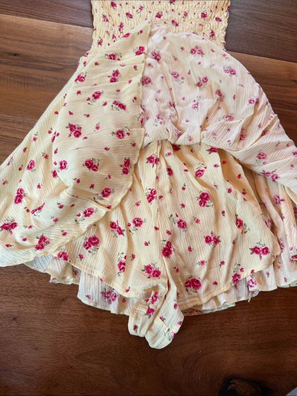 Garage | Dresses | Garage Cream Floral Smocked Sundress With Pink Roses ...